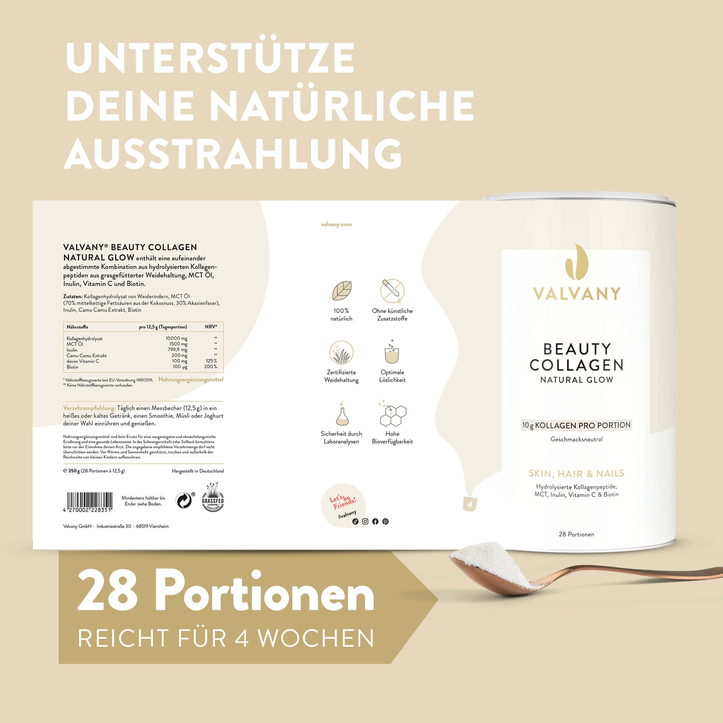 Valvany® Natural Glow Beauty Collagen - Hydrolysat für Haut, Haare und Nägel
